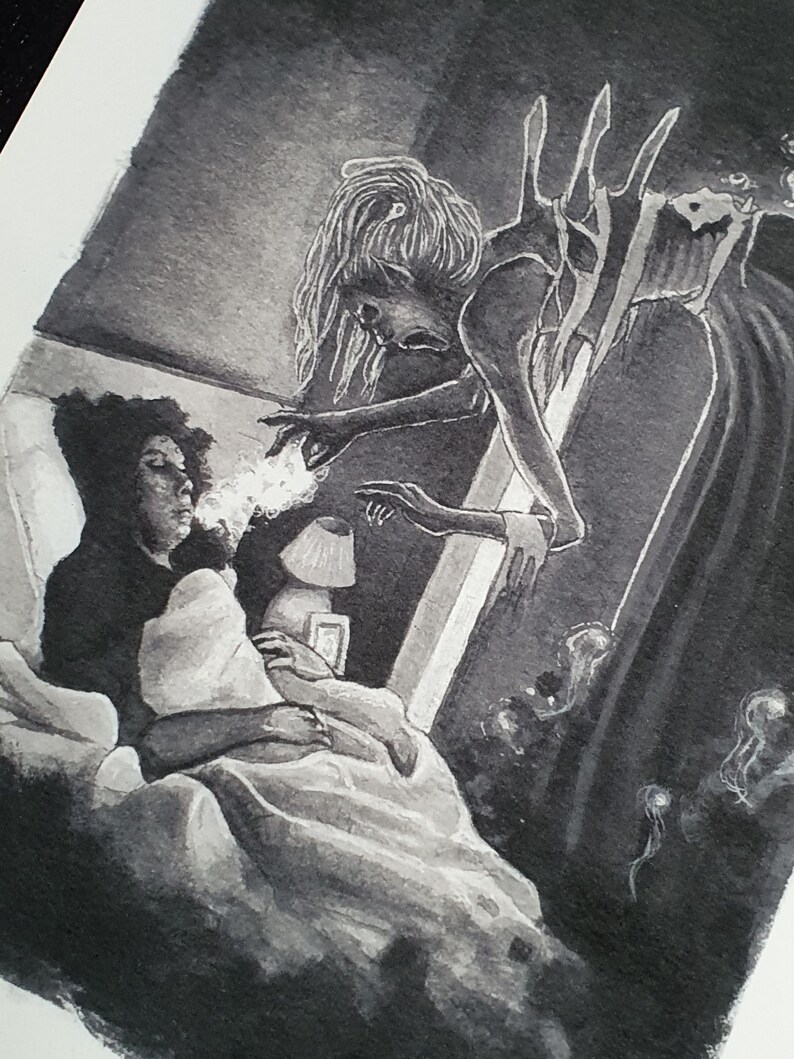 Sleep Paralysis Demon Painting, Dark Art, Horror, Ghost, Ink A5 Fine ...