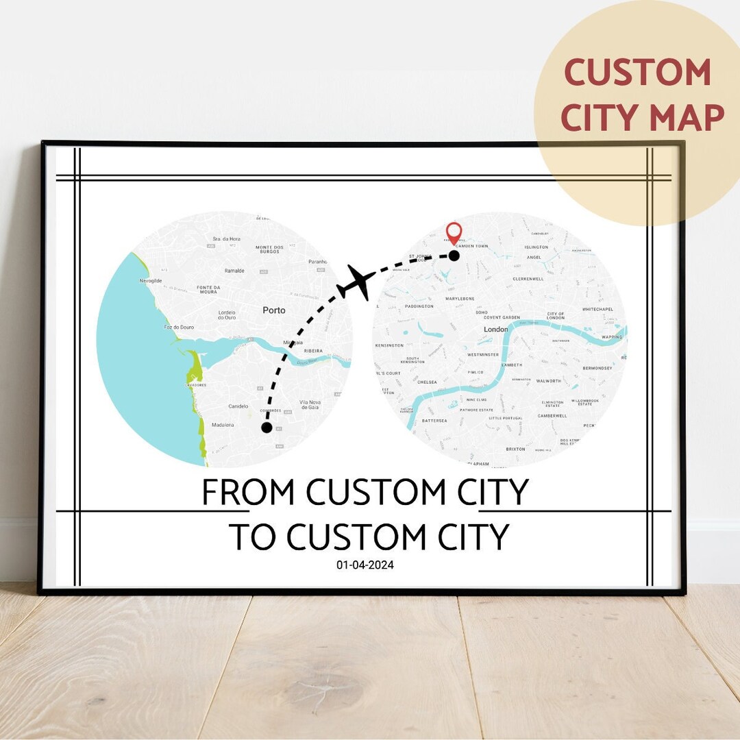 From to Custom Map Print Road Map Poster Personalised Map Print Digital ...