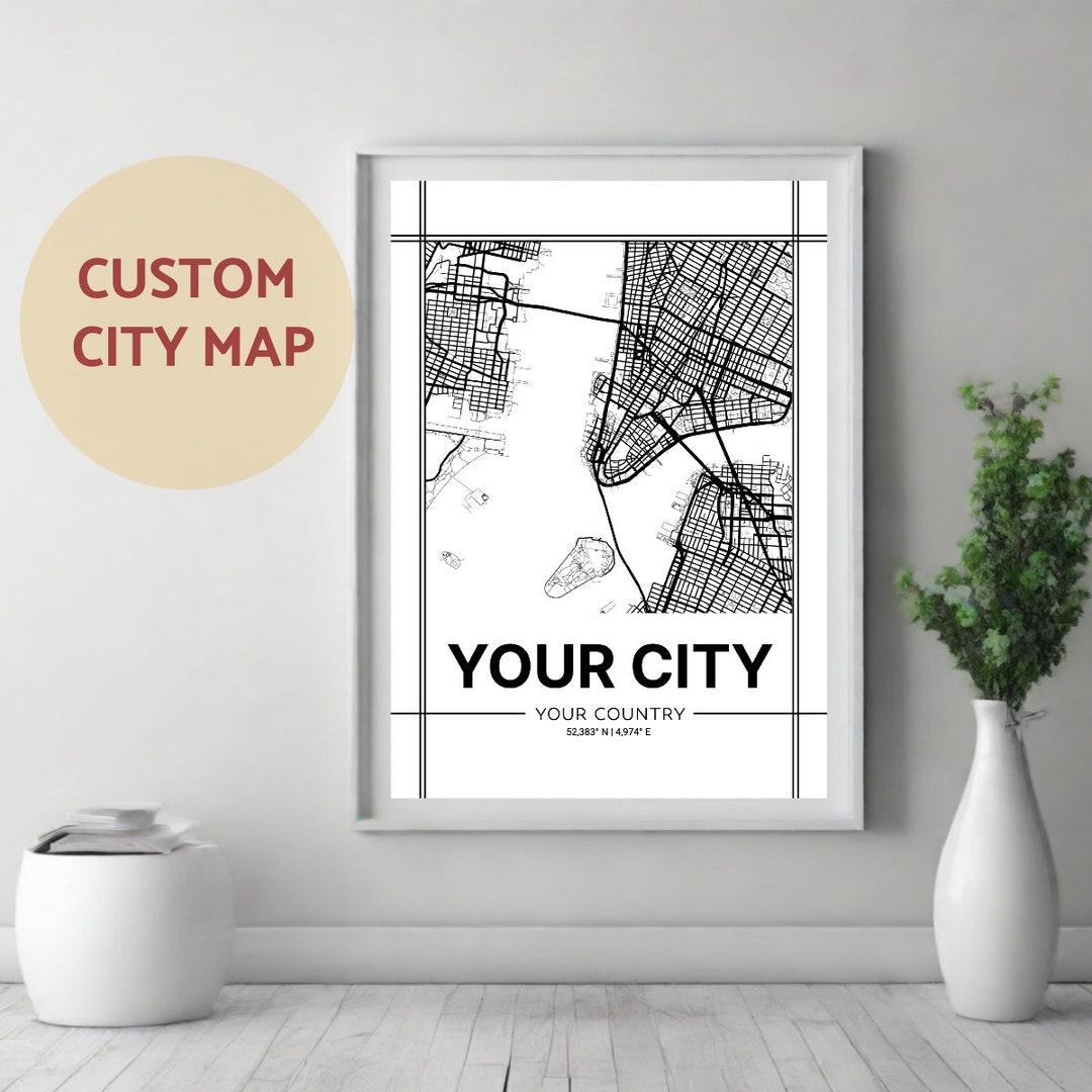 Custom Map Print Your City Map Personalised Map Print Road Map Poster ...