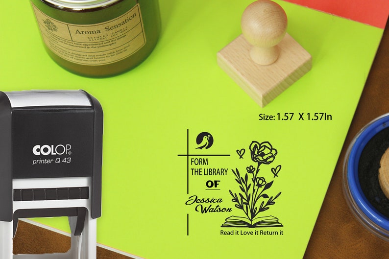 Personalized Birth Flowers Square Stamp Book Embosser From the Library ...