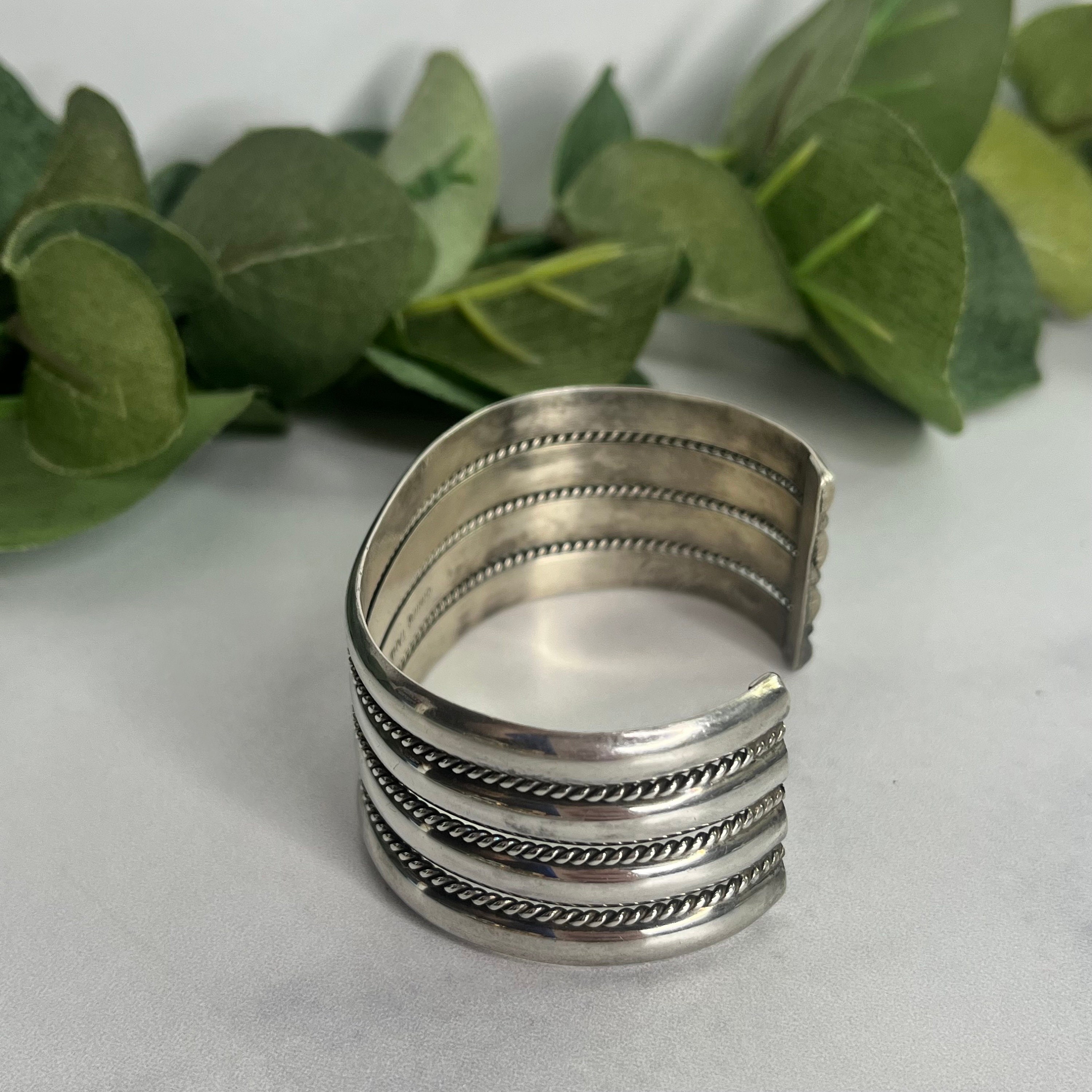 Vintage Franklin and Verna Tahe Navajo Sterling Silver Wide Twist Cuff ...