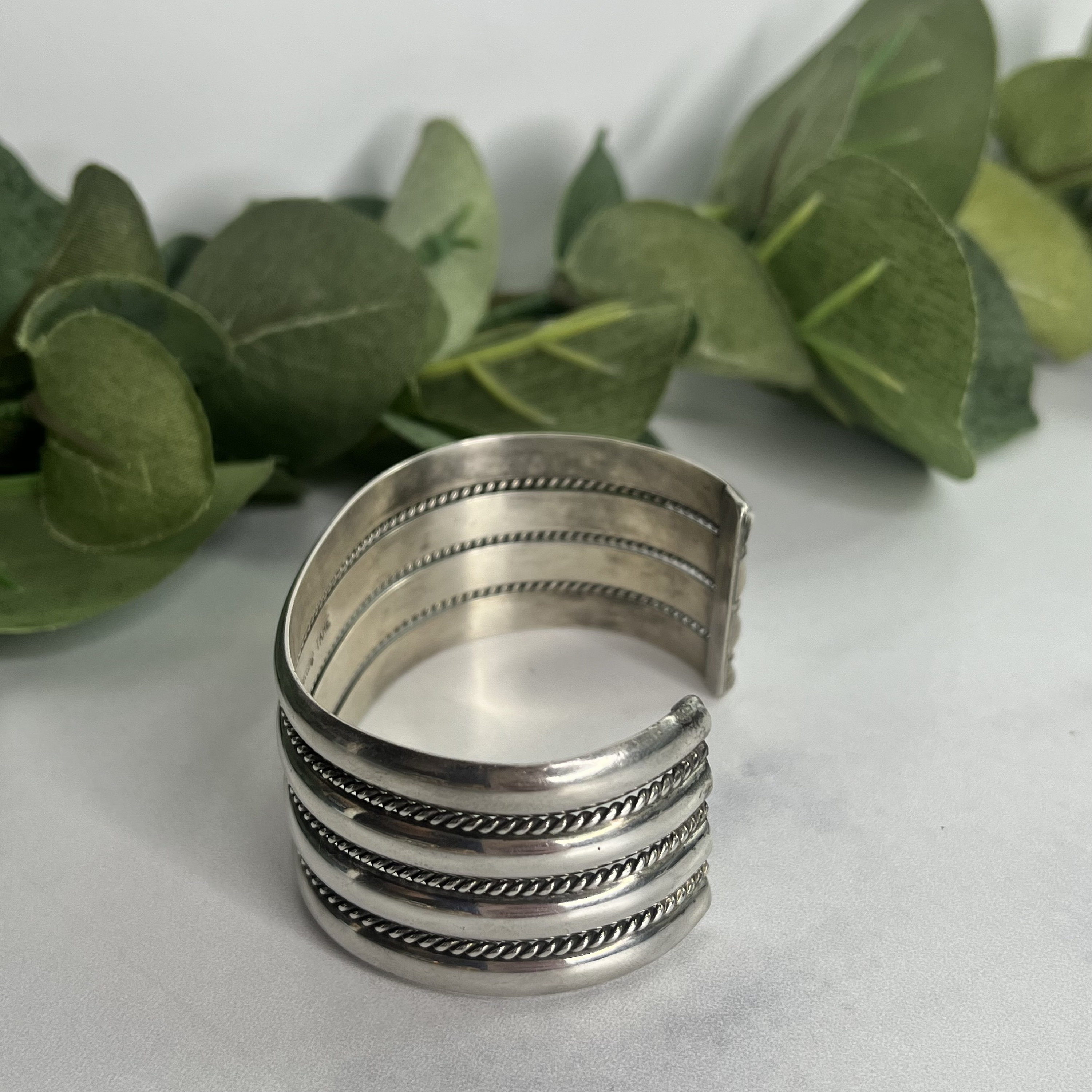 Vintage Franklin and Verna Tahe Navajo Sterling Silver Wide Twist Cuff ...