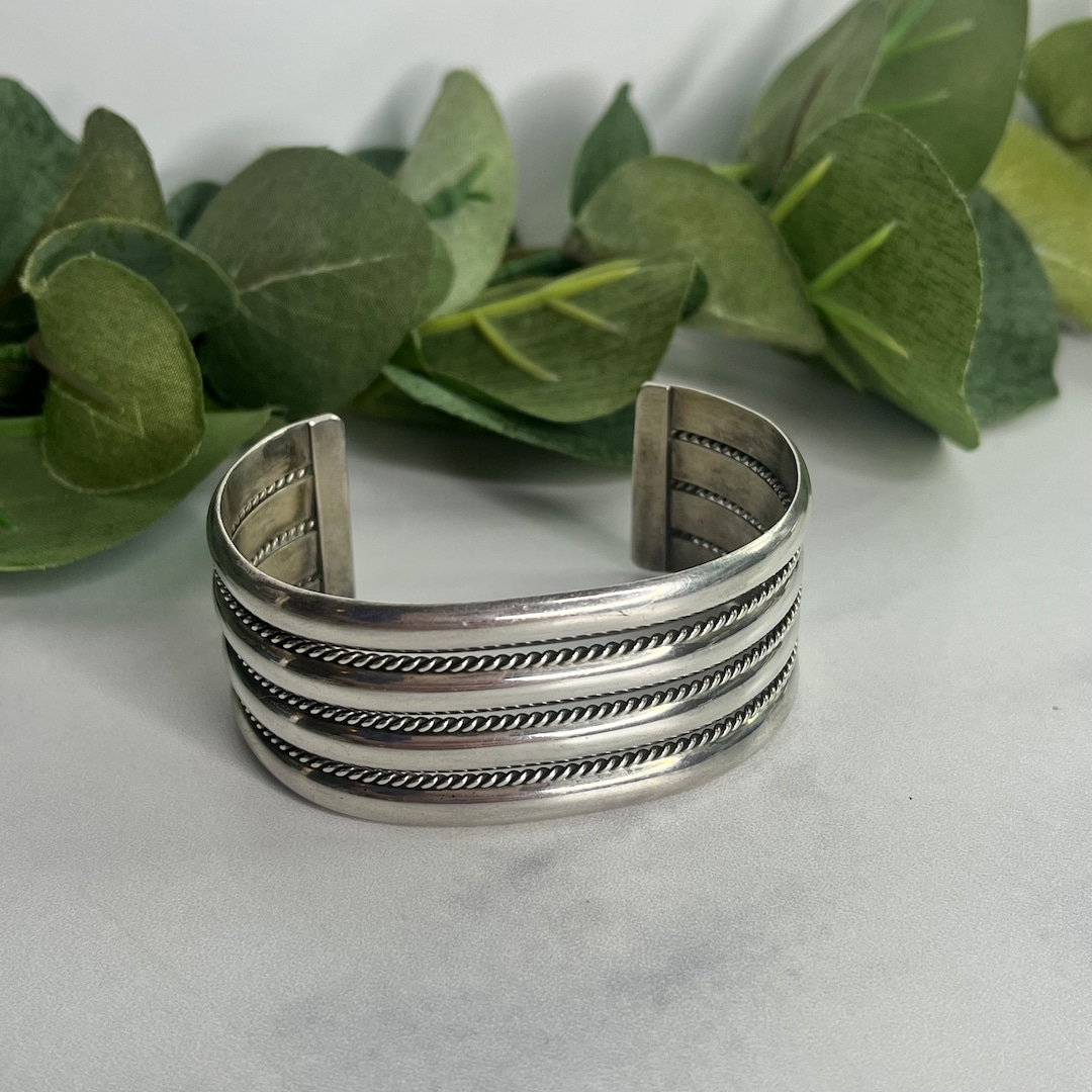 Vintage Franklin and Verna Tahe Navajo Sterling Silver Wide Twist Cuff ...