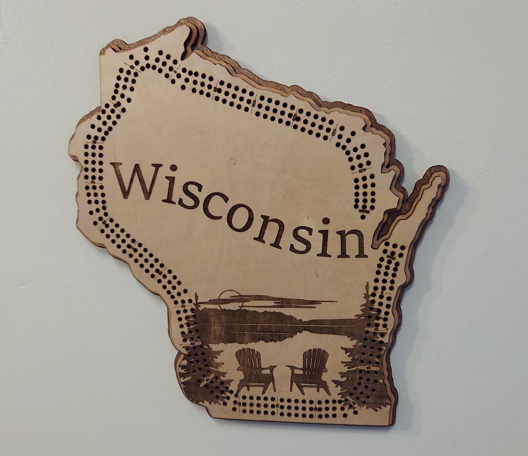 Wisconsin Cribbage Board, Laser Cut Wood in Wisconsin Shape, Game Board ...