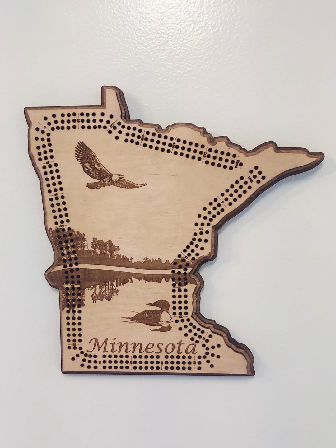 Minnesota Cribbage Board, Laser Cut Wood in Minnesota Shape, Game Board ...