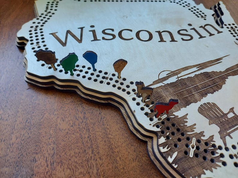 Wisconsin Cribbage Board, Laser Cut Wood in Wisconsin Shape, Game Board ...