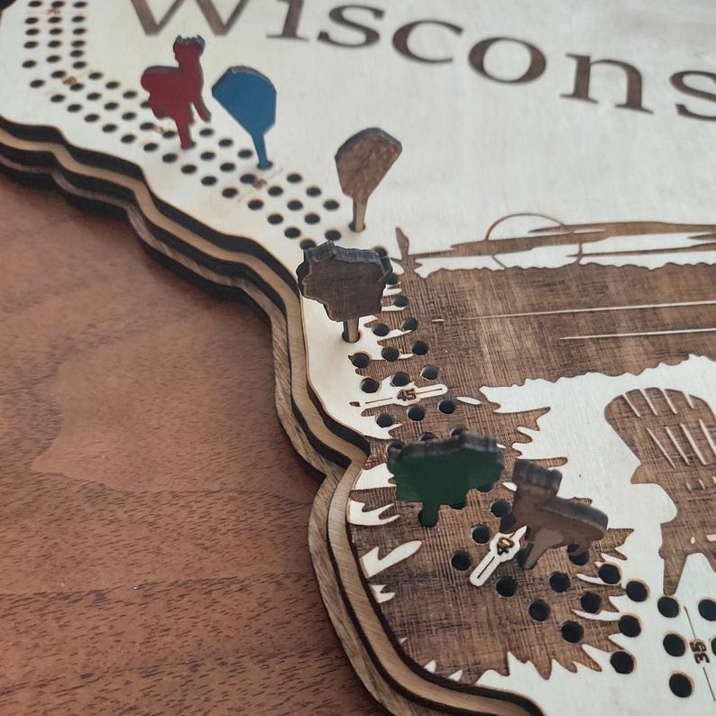 Wisconsin Cribbage Board, Wood Wall Decor, Midwestern Gift, Custom Pegs ...