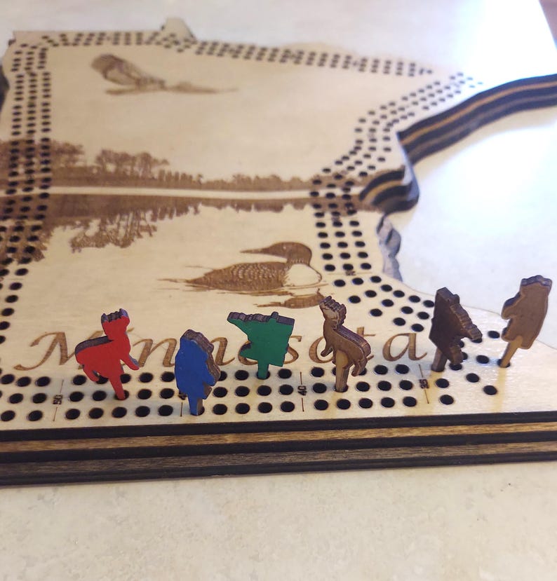 Minnesota Cribbage Board, Laser Cut Wood in Minnesota Shape, Game Board ...