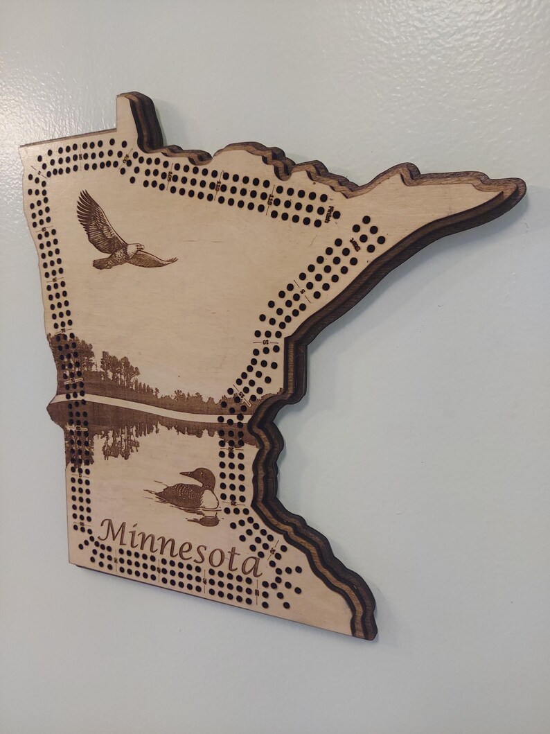 Minnesota Cribbage Board, Laser Cut Wood in Minnesota Shape, Game Board ...