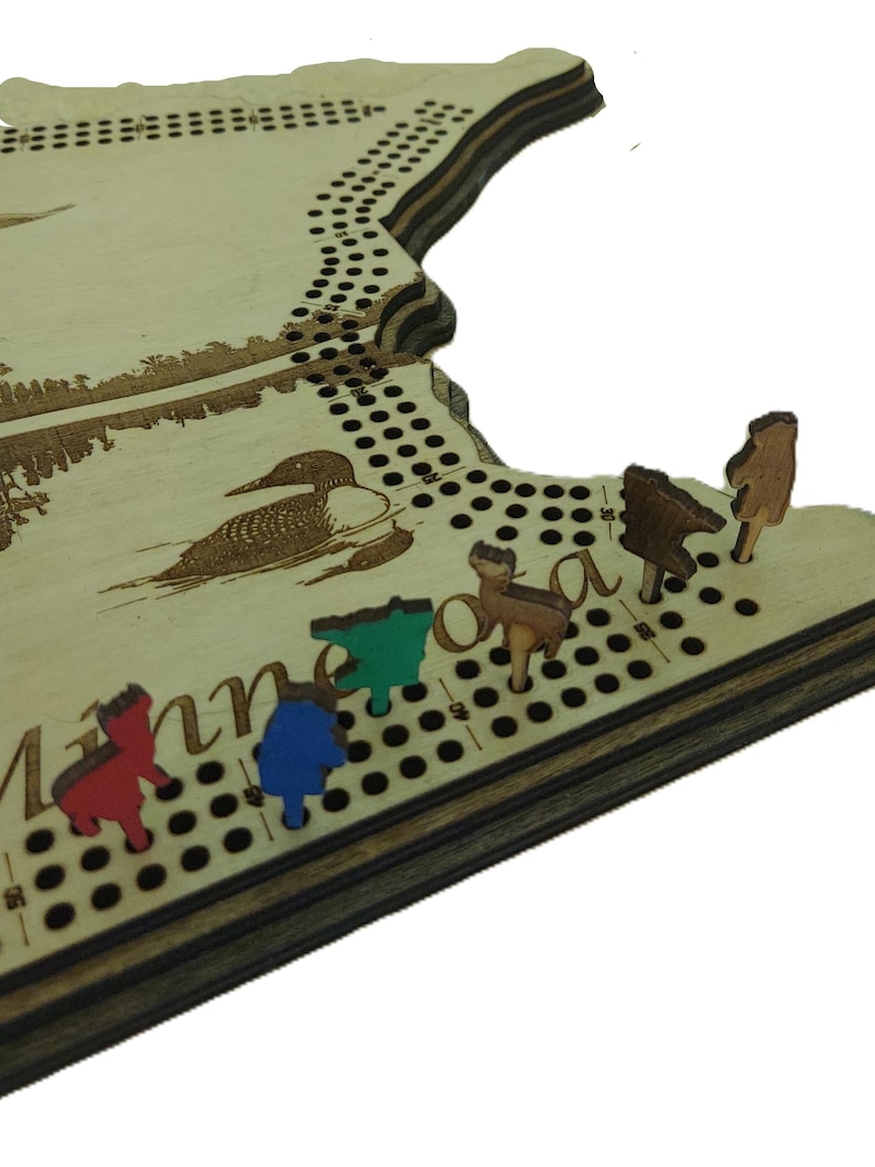 Minnesota Cribbage Board, Laser Cut Wood in Minnesota Shape, Game Board ...