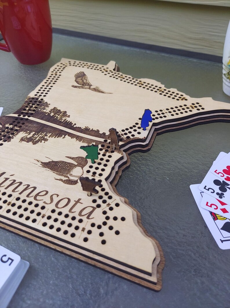 Minnesota Cribbage Board, Laser Cut Wood in Minnesota Shape, Game Board ...