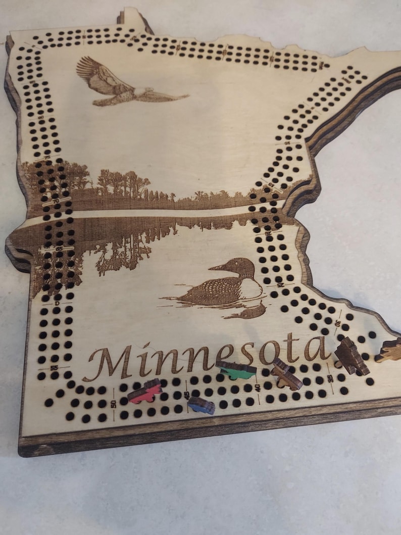 Minnesota Cribbage Board, Laser Cut Wood in Minnesota Shape, Game Board ...