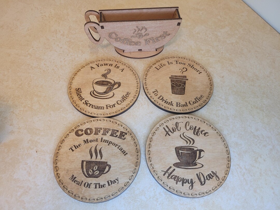 Humorous Coffee Coasters, Laser Engraved Plywood Coasters With Holder ...