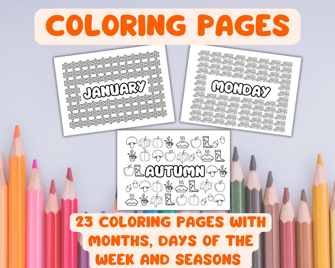 Toddler Coloring Pages: Months, Days, Seasons (23 PDF Printables) - Etsy