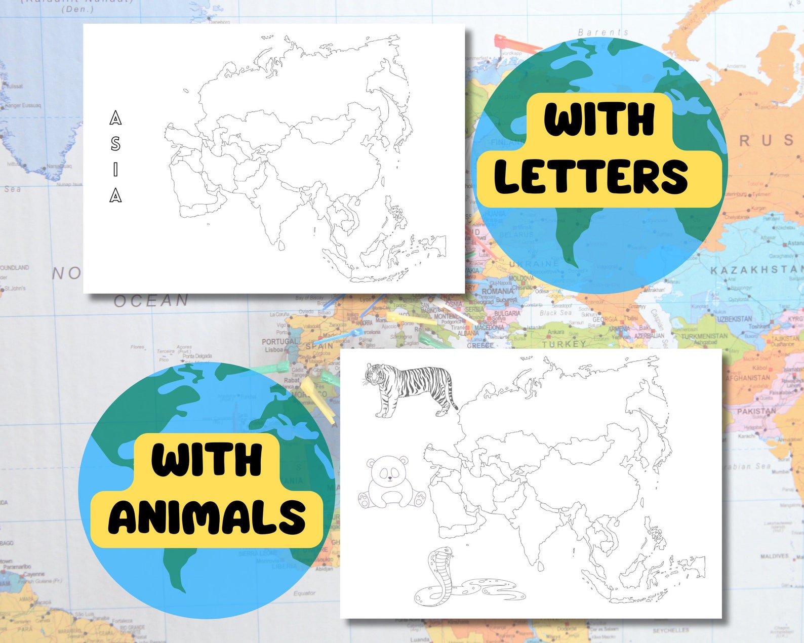Continent Maps Coloring Pages – Kids' Educational Activity (digital ...