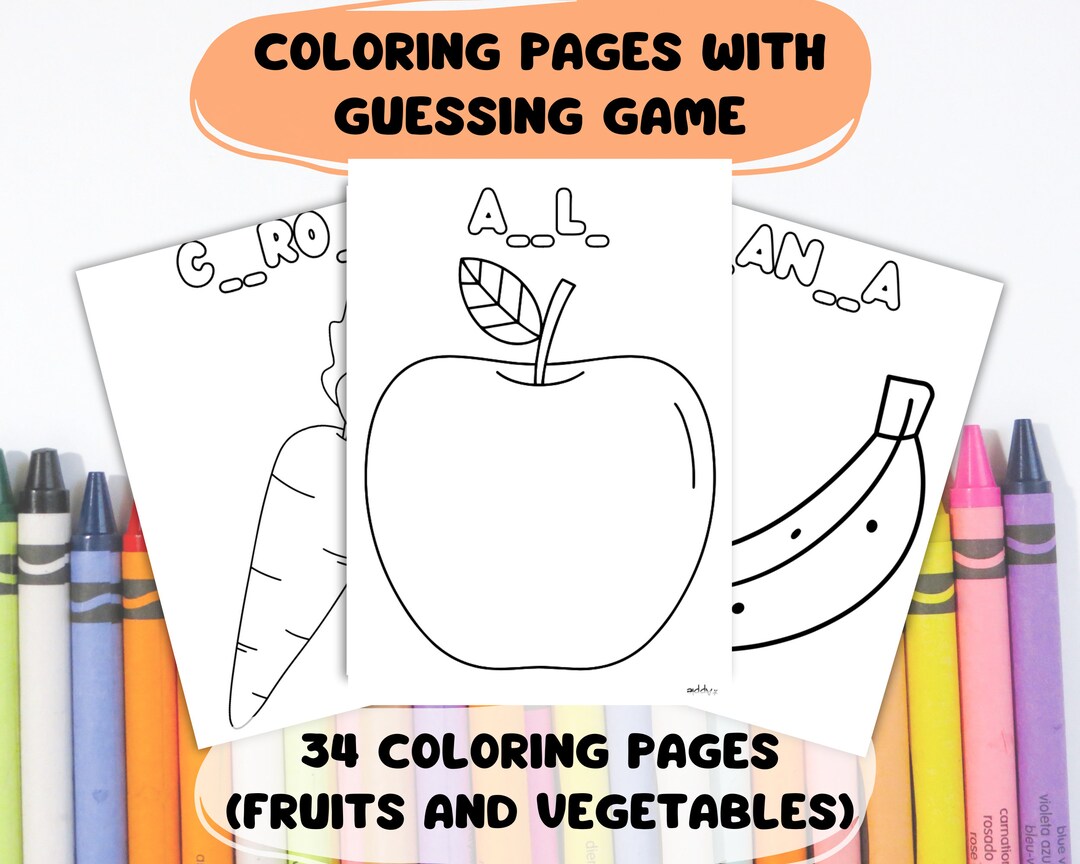 Fruit & Veggie Coloring Pages Set, 34 Pages for Preschoolers, Fun ...
