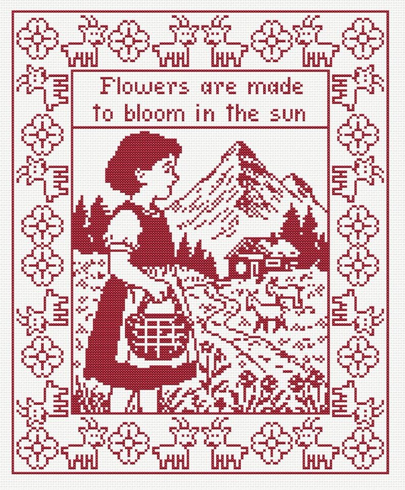 Heidi Sampler Cross Stitch Pattern: Monochrome (digital Download, PDF ...