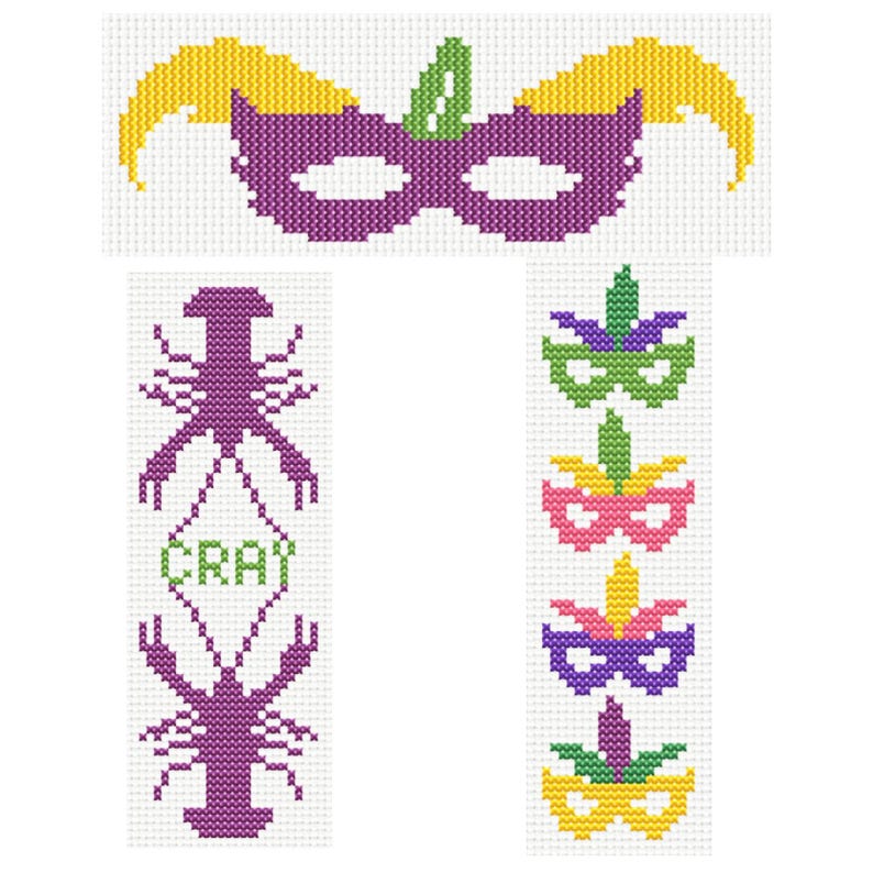 Mardi Gras Bookmarks Cross Stitch Pattern: Set of 6, Masquerade ...