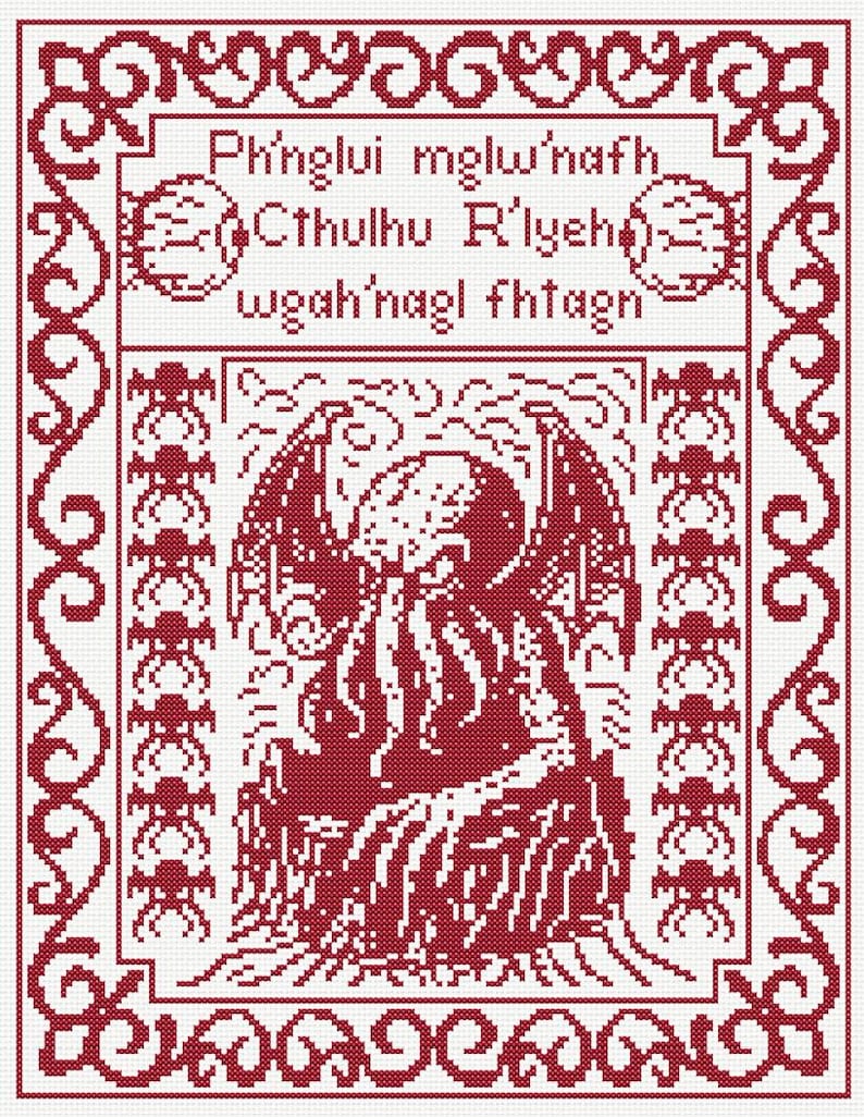Cthulhu Sampler Cross Stitch Pattern: Monochrome (digital Download, PDF ...