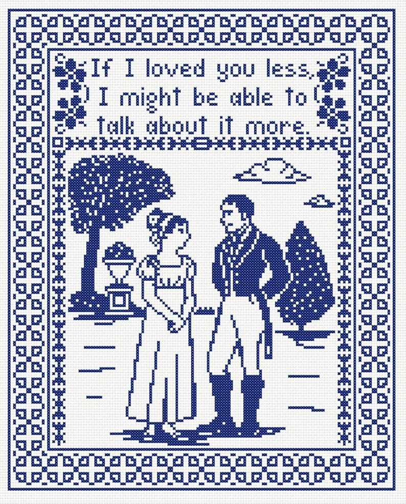 Jane Austen Emma Cross Stitch Pattern: Monochrome Quote Sampler ...