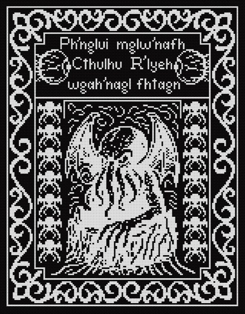 Cthulhu Sampler Cross Stitch Pattern: Monochrome (digital Download, PDF ...