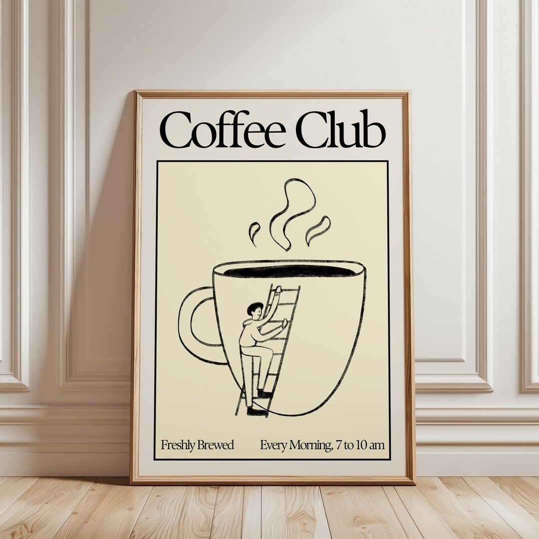 Illustrated Coffee Club Print, Minimalist Coffee Station Wall Art, Fun ...