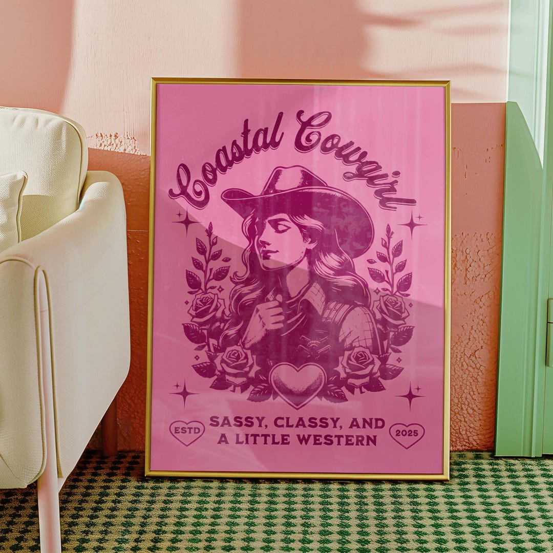 Coastal Cowgirl Poster, Western Granddaughter Wall Art, Trendy Pink ...