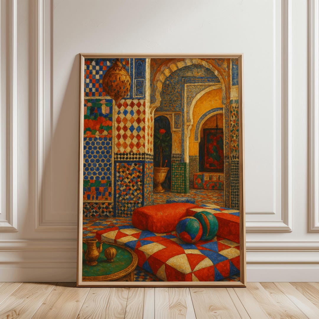 Maximalist Moroccan Wall Art, Middle Eastern Riad Painting, Colorful ...