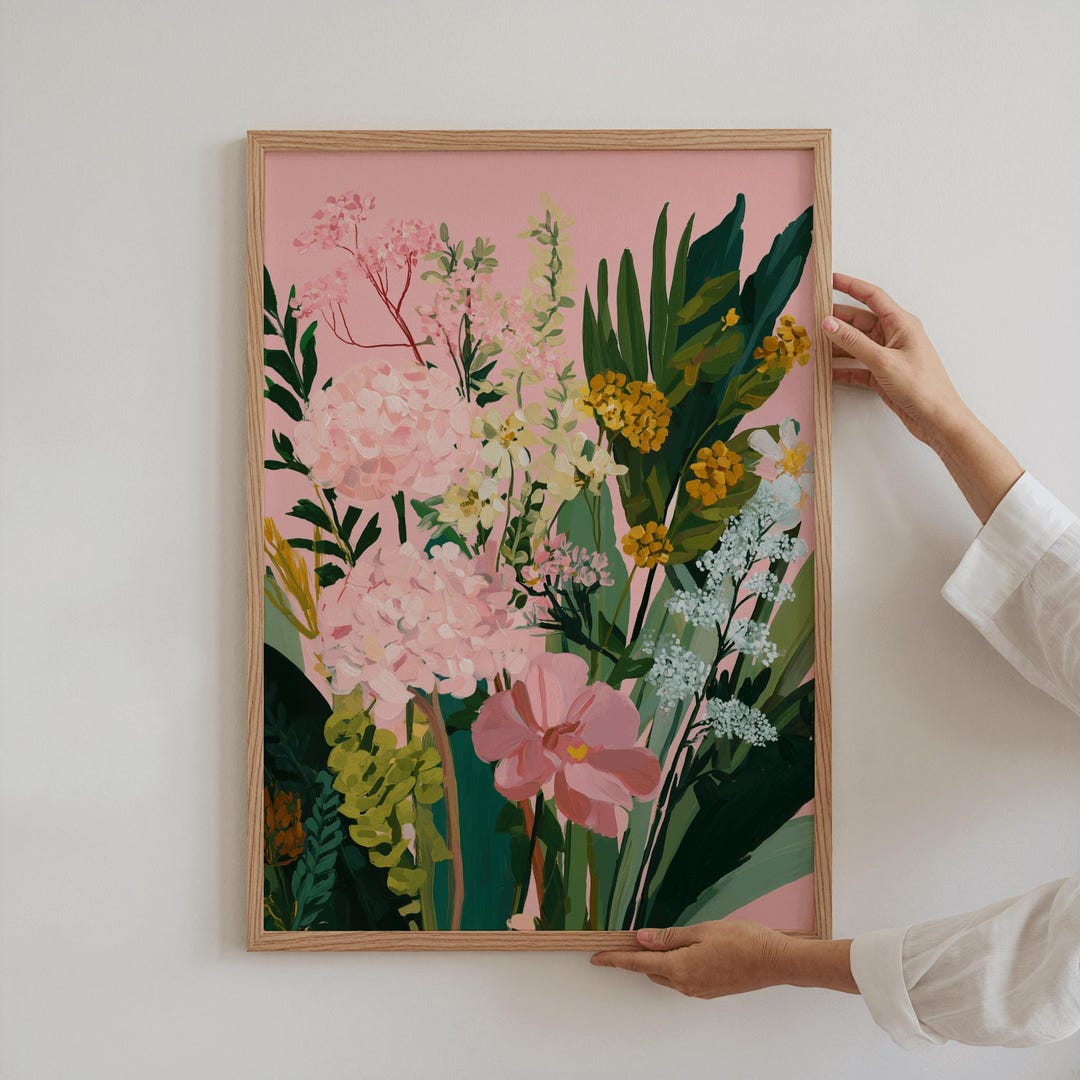 Modern Floral Southern Wall Art, Botanical Pink Print, Cottagecore ...