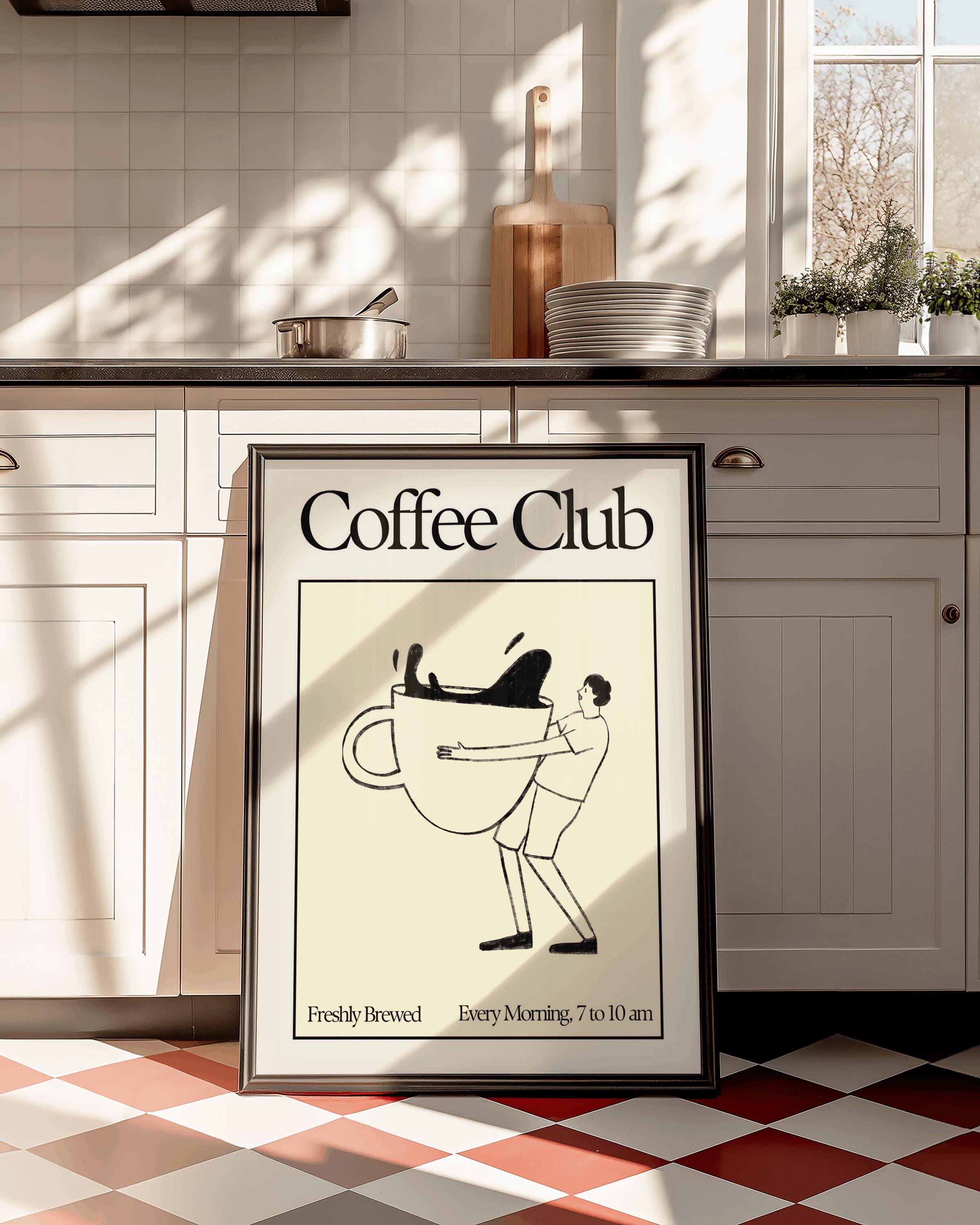 Coffee Club Print | Minimalist Coffee Wall Art | Fun Retro Cafe Poster ...