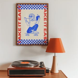 Retro Skateboard Wall Art, Take It Easy Checkerboard Poster, Trendy ...