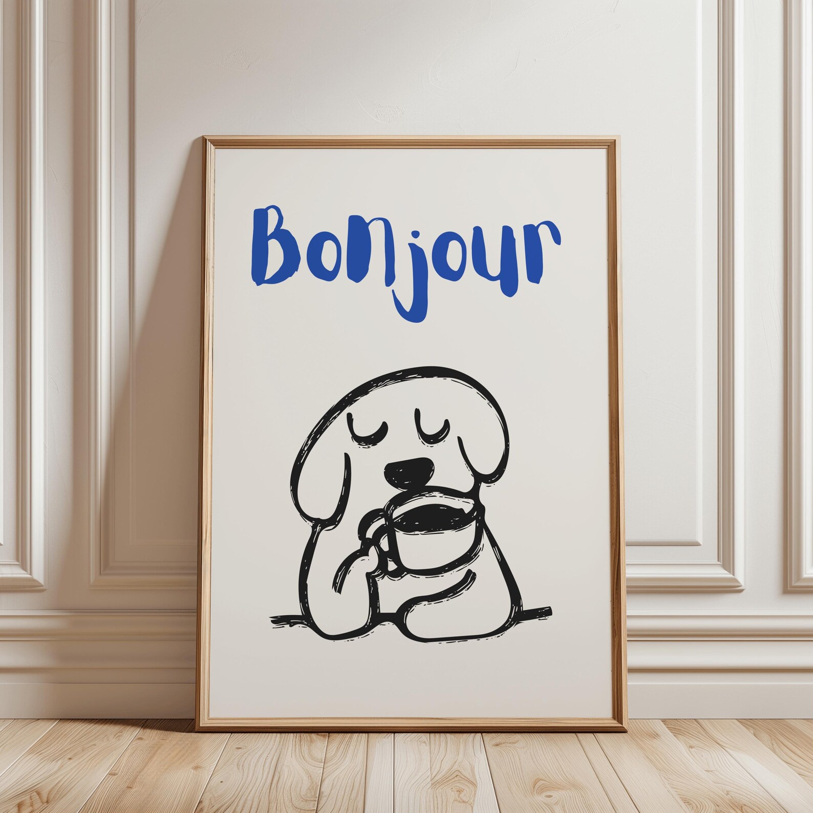 Dog Coffee Club Print | Cute French Coffee Wall Art | Cute Bonjour Dog ...
