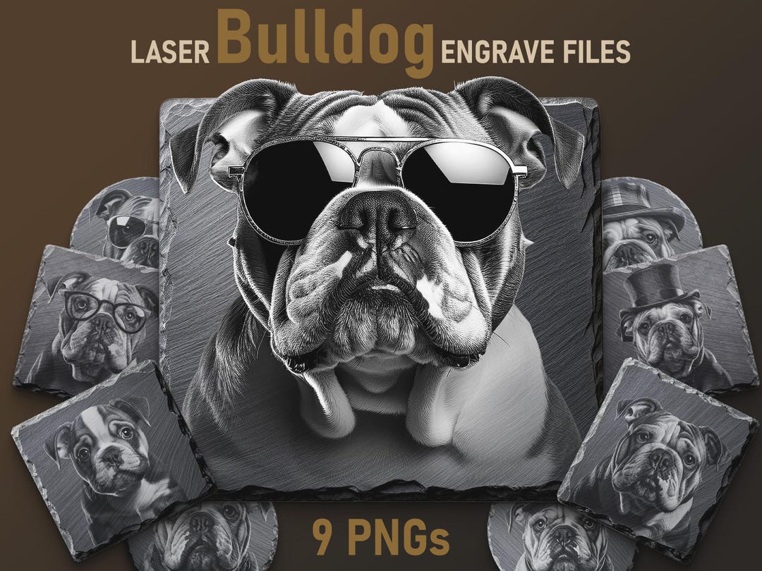 Bulldog Laser Engraving PNG Files: Illusion Art for Slate Coasters ...