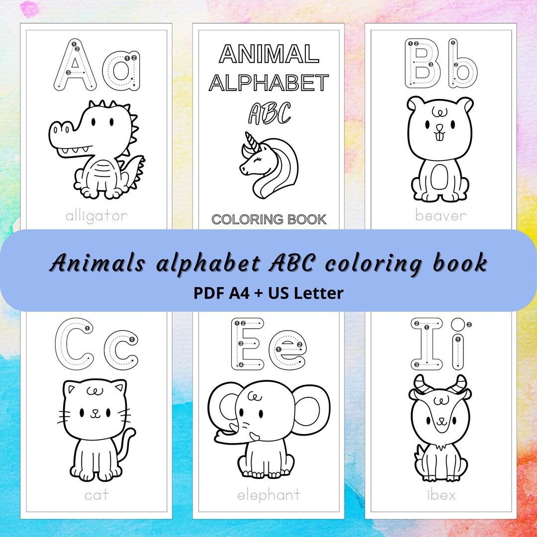 Printable Alphabet ABC Coloring Book/ Pages 27 Sheets/ Digital/ Animals ...