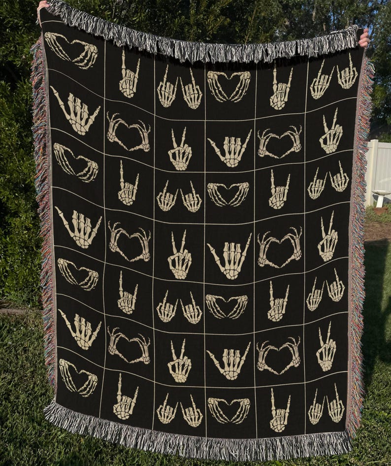 Retro Skeleton Halloween Woven Throw Blanket, Spooky Woven Tapestry ...