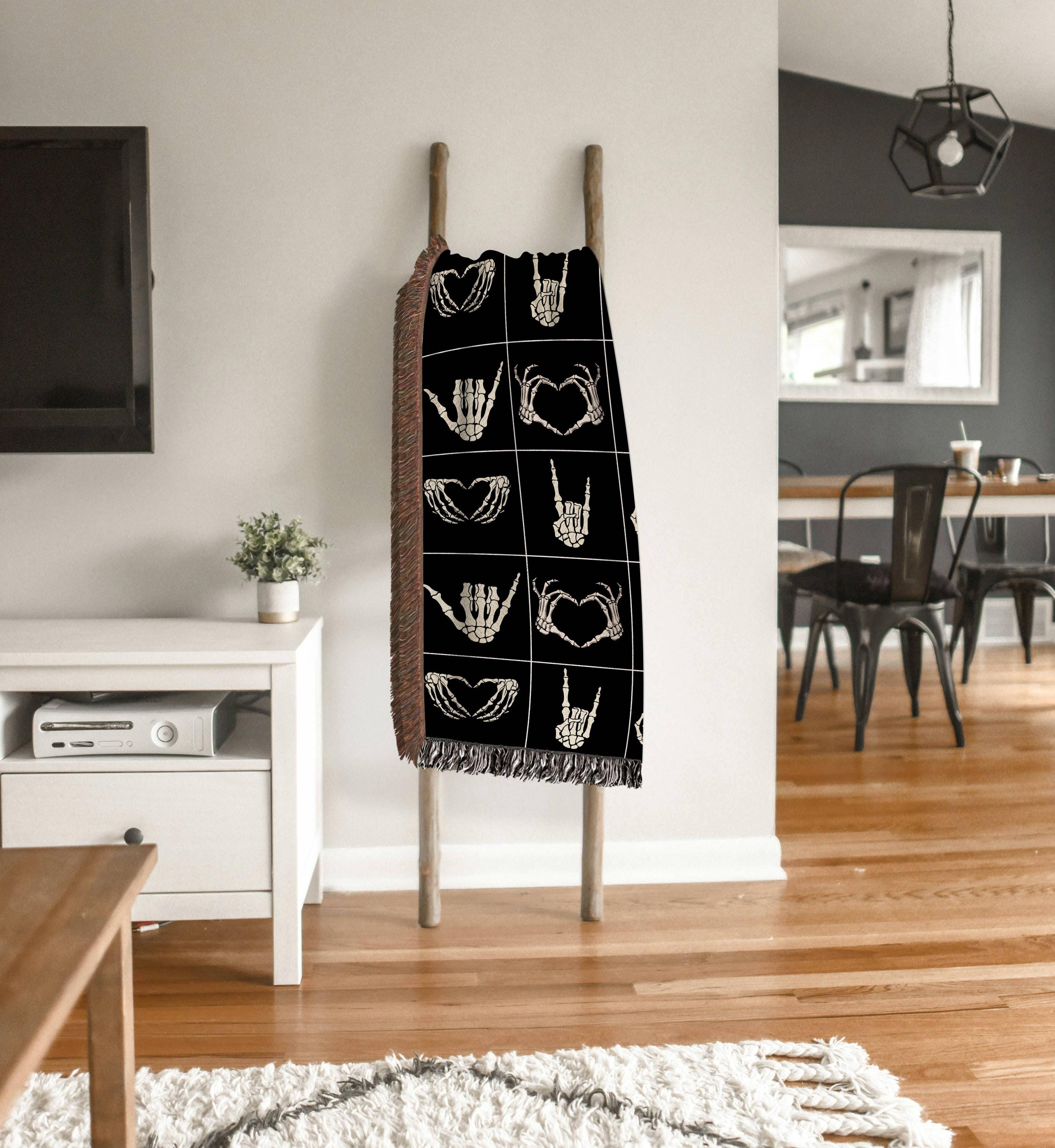 Retro Skeleton Halloween Woven Throw Blanket, Spooky Woven Tapestry ...