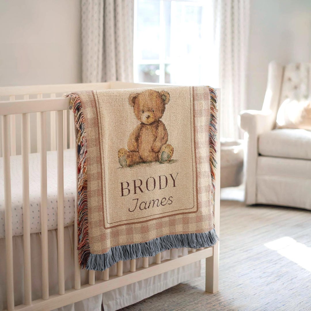 Personalized Woven Teddy Bear Baby Blanket Personalized Bear Blanket ...