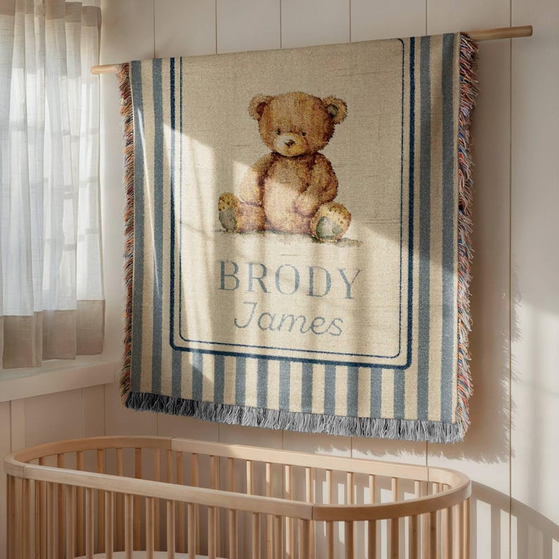 Personalized Woven Teddy Bear Baby Blanket Personalized Bear Blanket ...