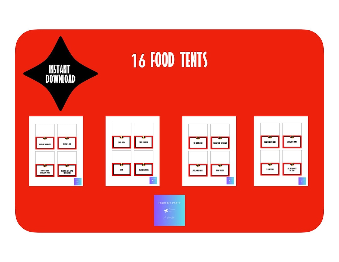 Superhero Family Themed Party Food Tents | Set of 16 | Digital Download ...