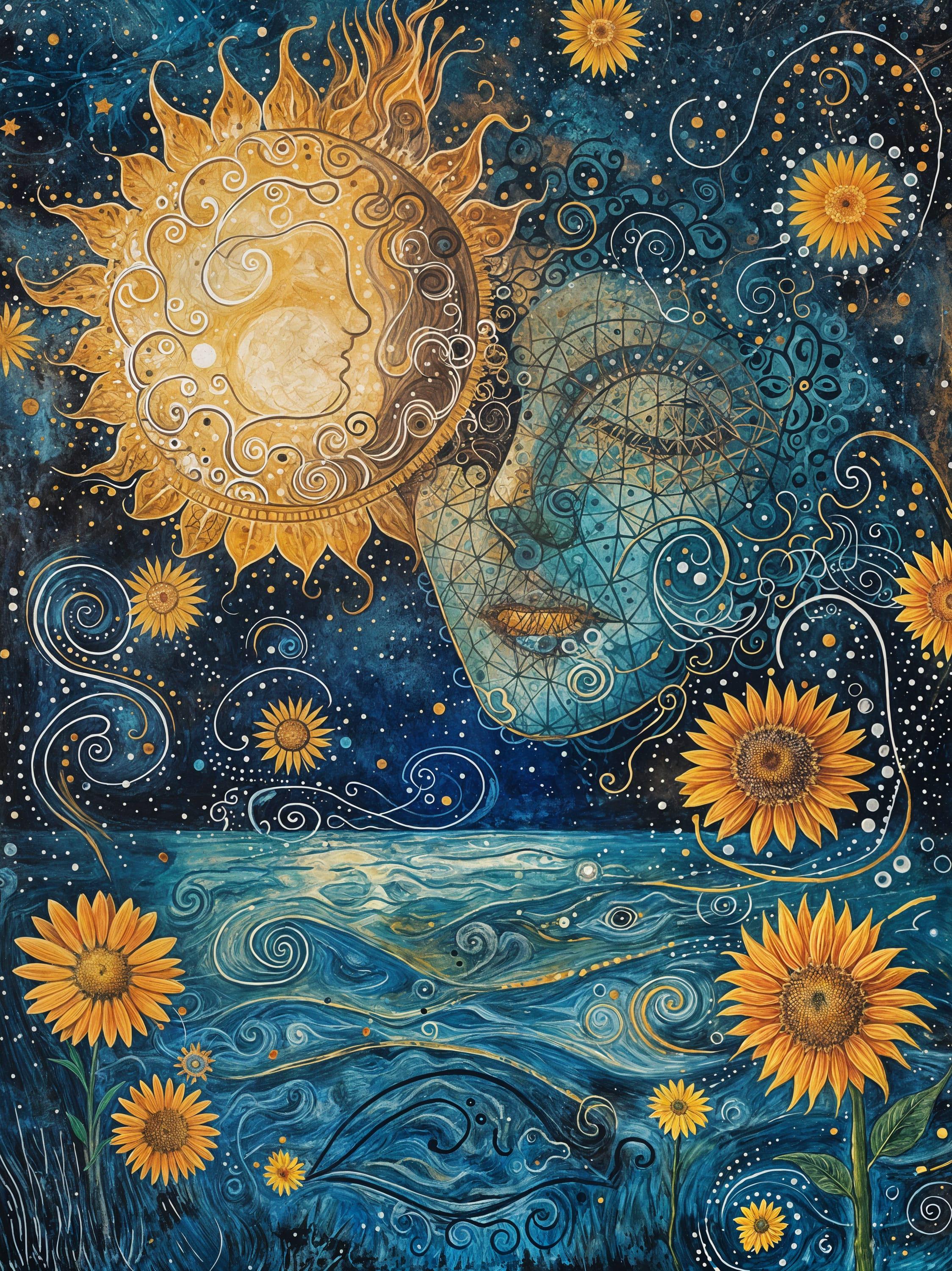 Faces of the Sun - Printable Custom AI Created Hand Crafted One of A ...