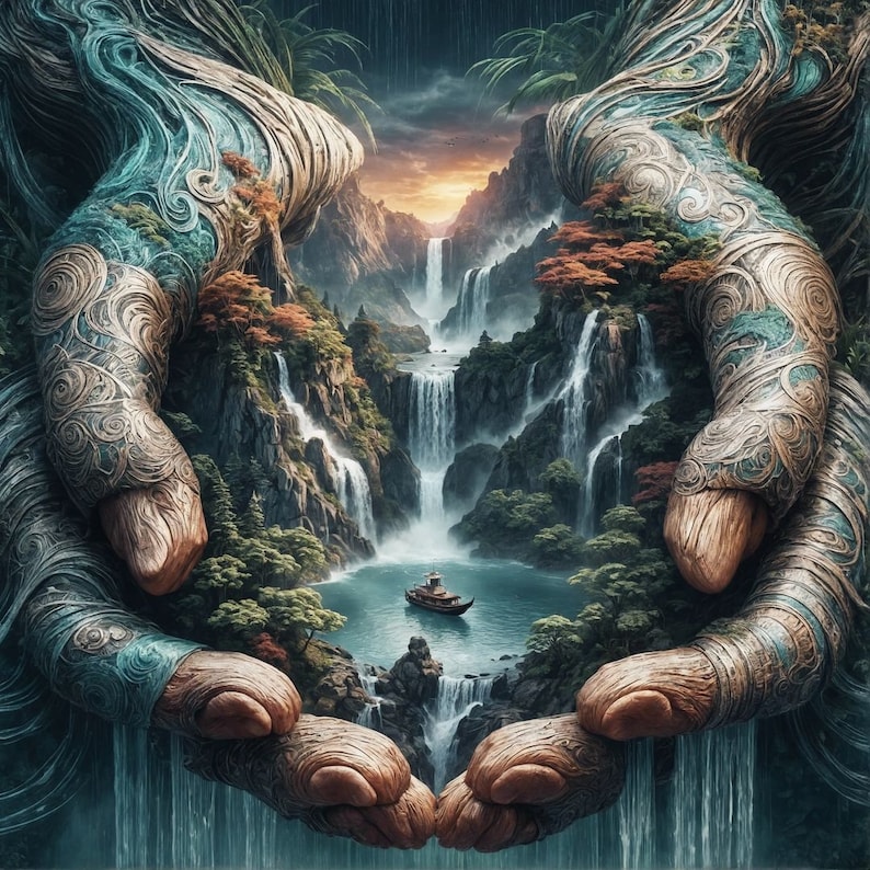 The Hands of a Waterfall - Digital Download Art Poster, Canvas Print ...