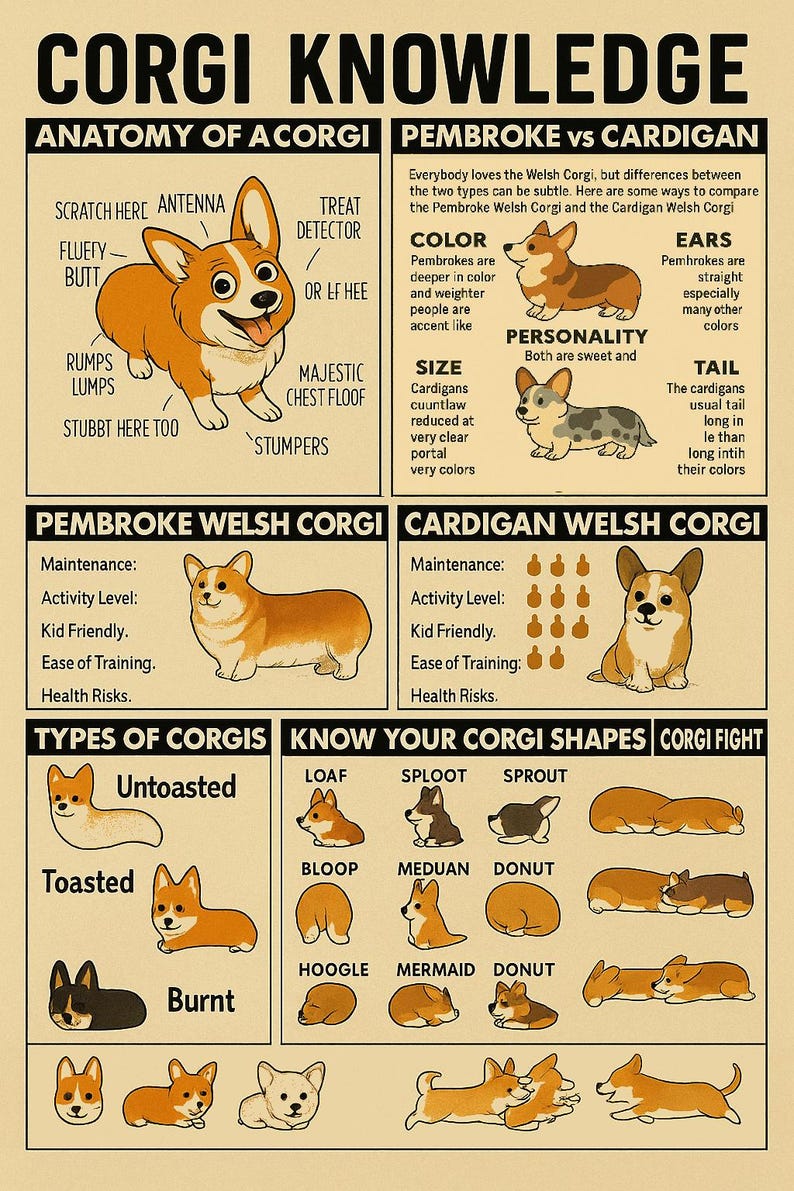 Corgi Knowledge Poster | Anatomy of a Corgi (digital Download) - Etsy