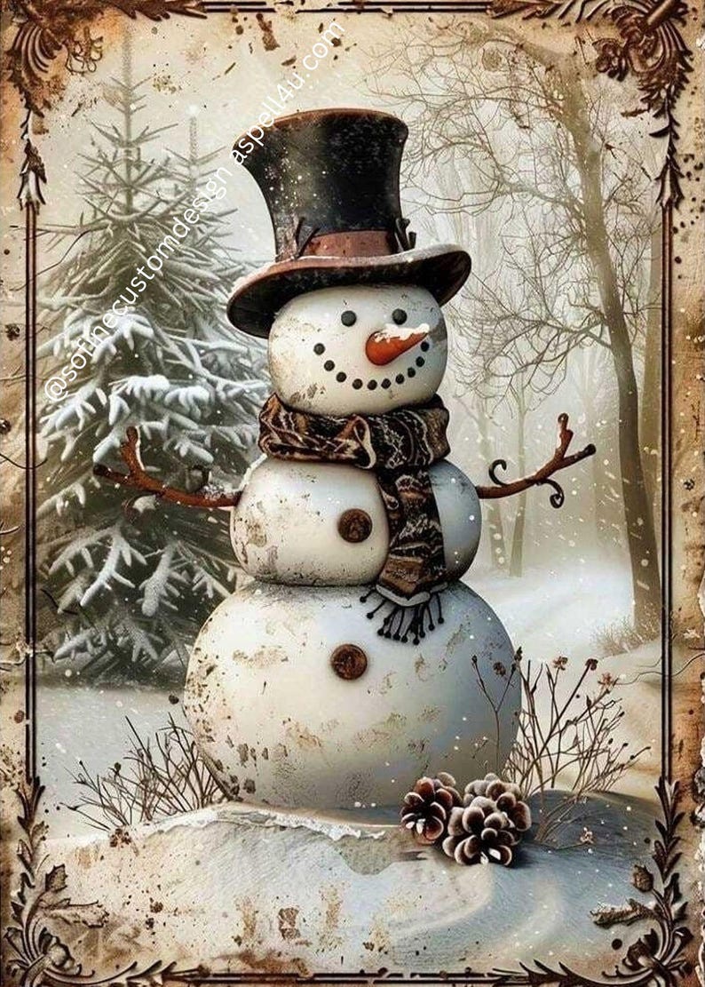 Antique Frosty Snowman Christmas Card You Can Edit in Canva for Free AI ...
