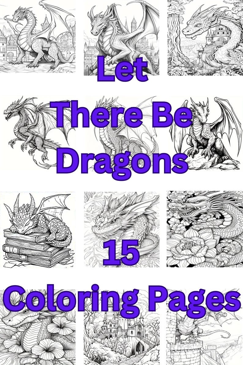 Dragon Coloring Book, AI Printable Pages, Teacher Craft (digital ...