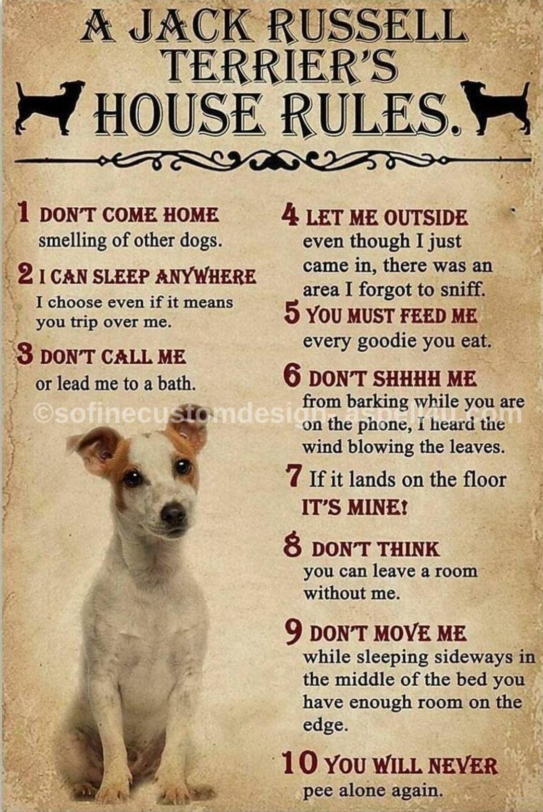 Jack Russell Terrier House Rules Poster, Dog Lover Gift (digital ...