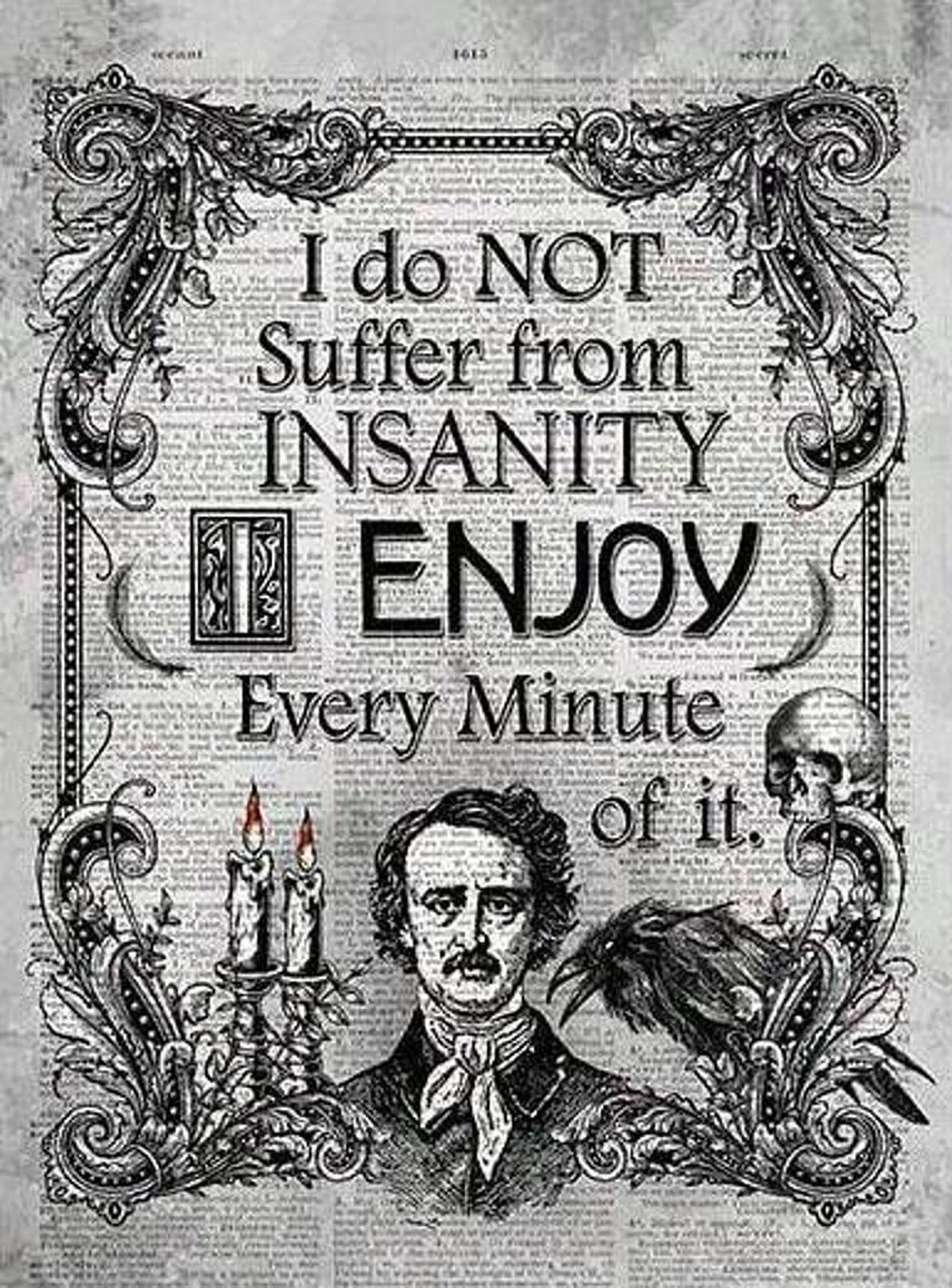 Edgar Allan Poe Raven Art Print, Gothic Insanity Quote (digital ...