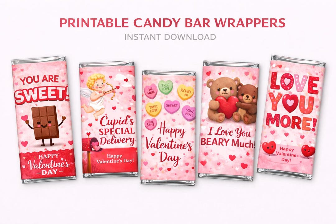 Printable Valentine Candy Bar Wrappers Set of 5 Resizable PNG Candy Bar ...