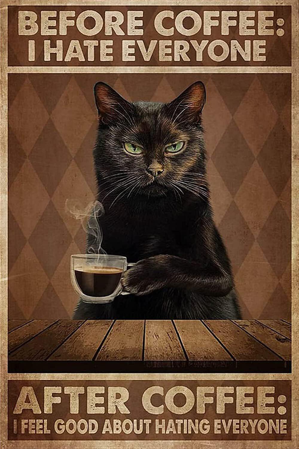 Black Cat Coffee Lover Art: Funny Cottagecore Print (digital Download ...