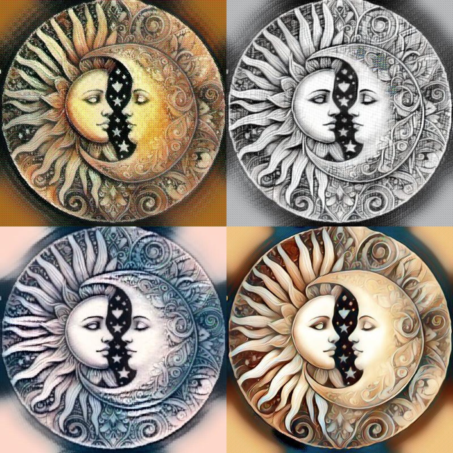 Sun Moon and Stars Printable AI Created One of a Kind Transparent ...