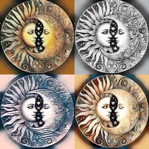 Sun Moon and Stars Printable AI Created One of a Kind Transparent ...